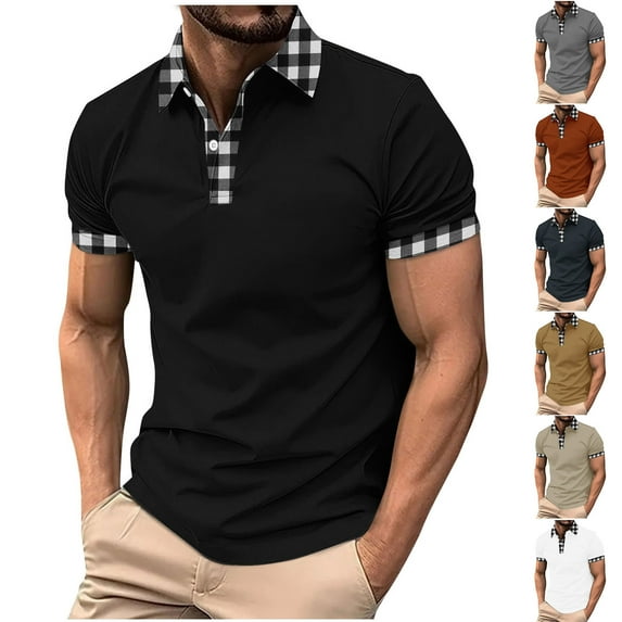 FNFYFH Men's Golf Shirt Casual Short Sleeve Button Down Shirt Plaid ...