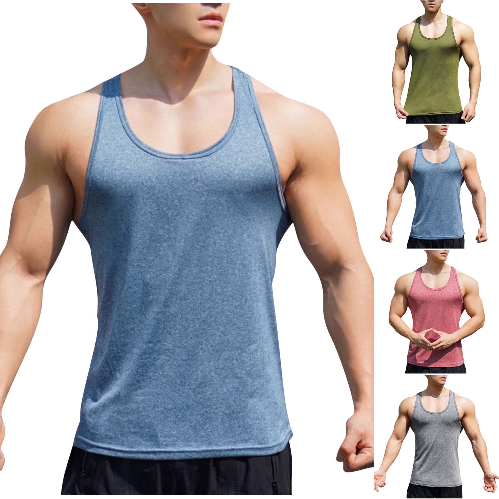 FNFYFH Men's Gym Workout Tank Top Sleeveless Y-Back Muscle T-shirts ...