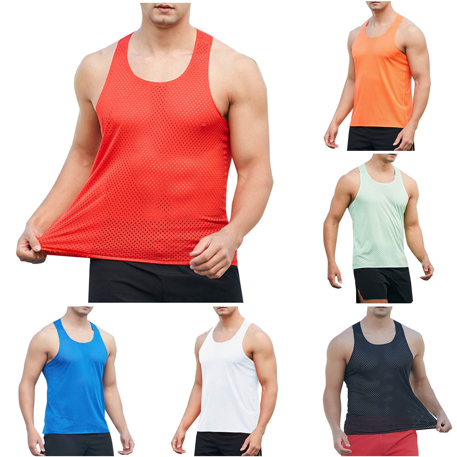 FNFYFH Men's Mesh Y-Back Tank Top Sleeveless Quick Dry Gym Workout ...
