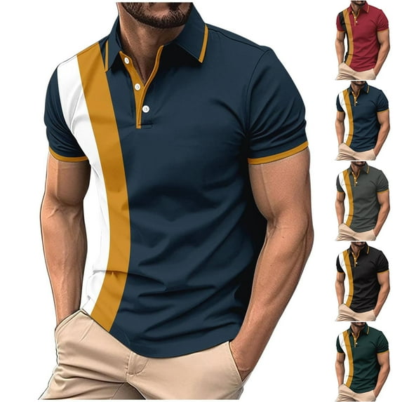 FNFYFH Men's Short Sleeve Golf Shirts Color Block Golf T Shirts Summer ...