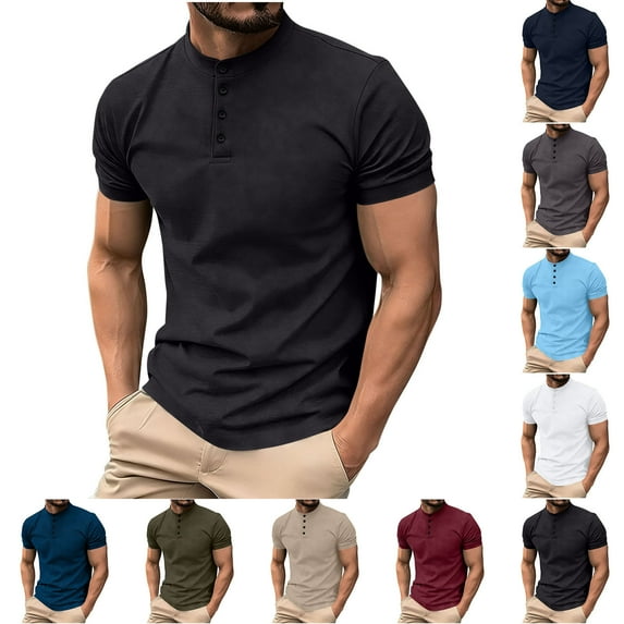 FNFYFH Men's Short Sleeve Henley Shirts Crewneck Muscle Slim Fit T ...