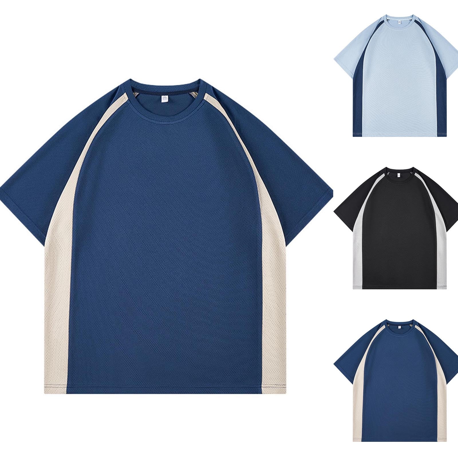 FNFYFH Men's Short Sleeve T Shirts Streetwear Color Block Crewneck Tees ...