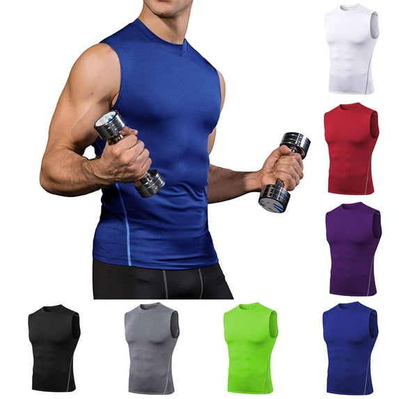 FNFYFH Men’s Sleeveless Compression Shirts Running Sports Workout ...