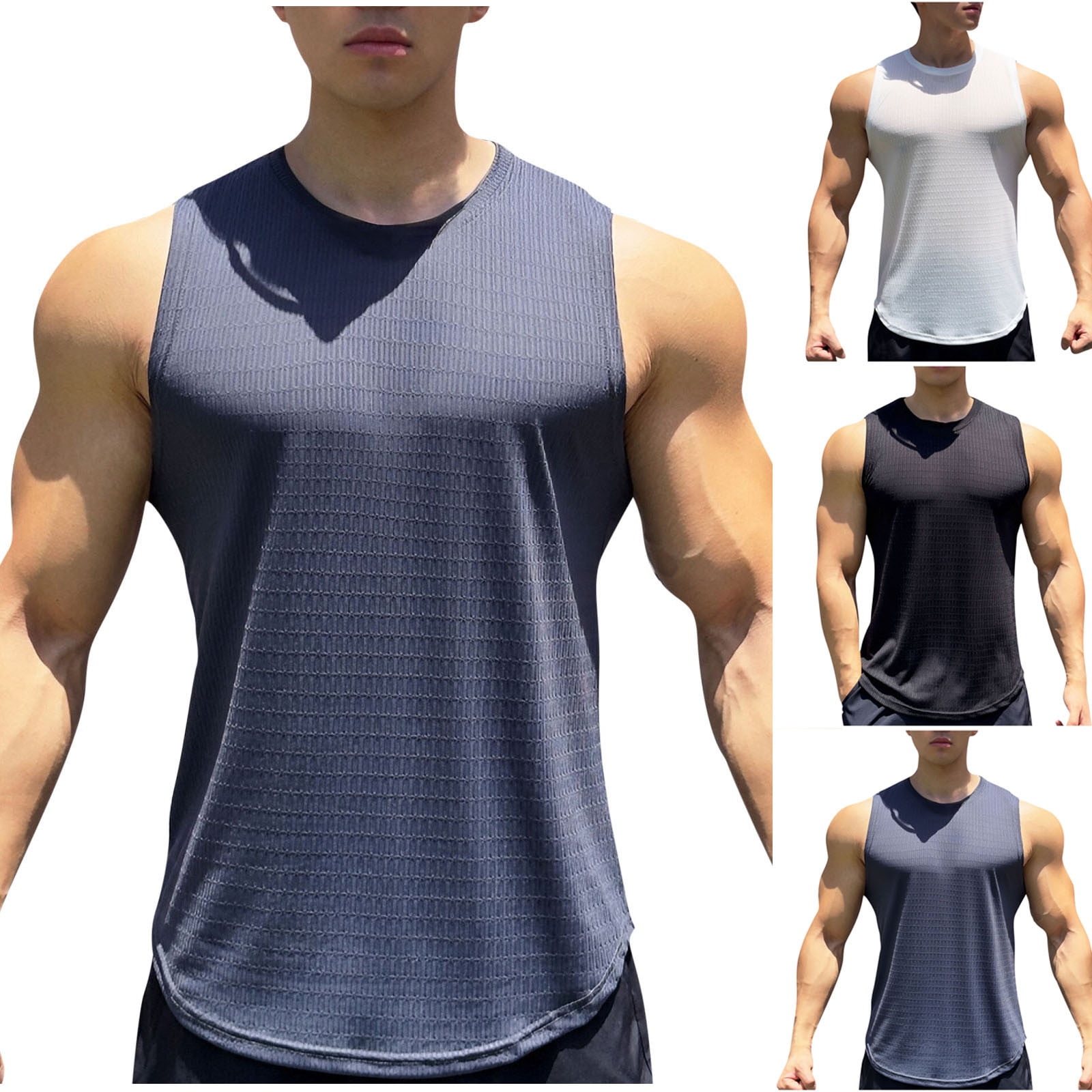 FNFYFH Men's Workout Tank Tops Sleeveless Quick Dry Muscle Gym Shirt ...