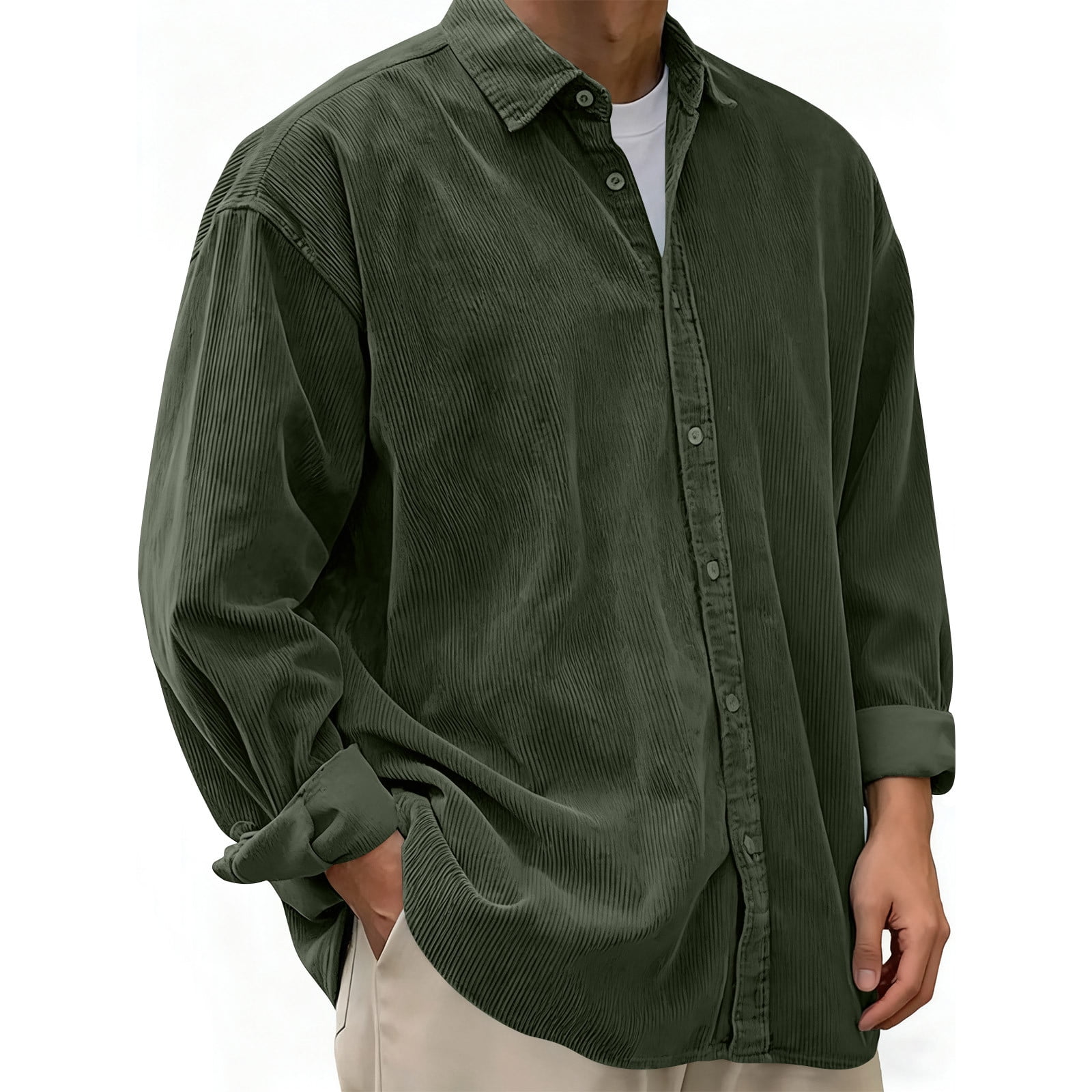 FNFYFH Mens Big and Tall Corduroy Shirts Jacket Untucked Button Down ...