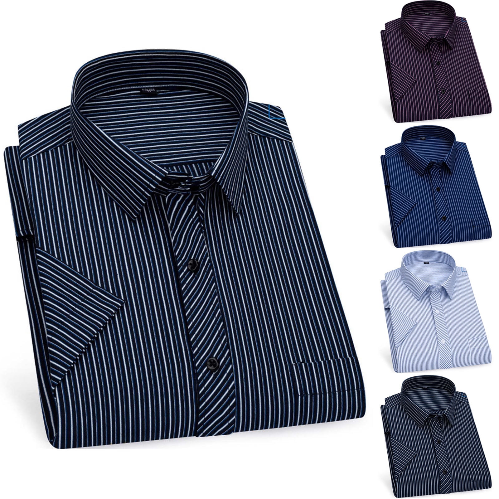 FNFYFH Mens Big and Tall Wrinkle Free Dress Shirt Short Sleeve Button ...