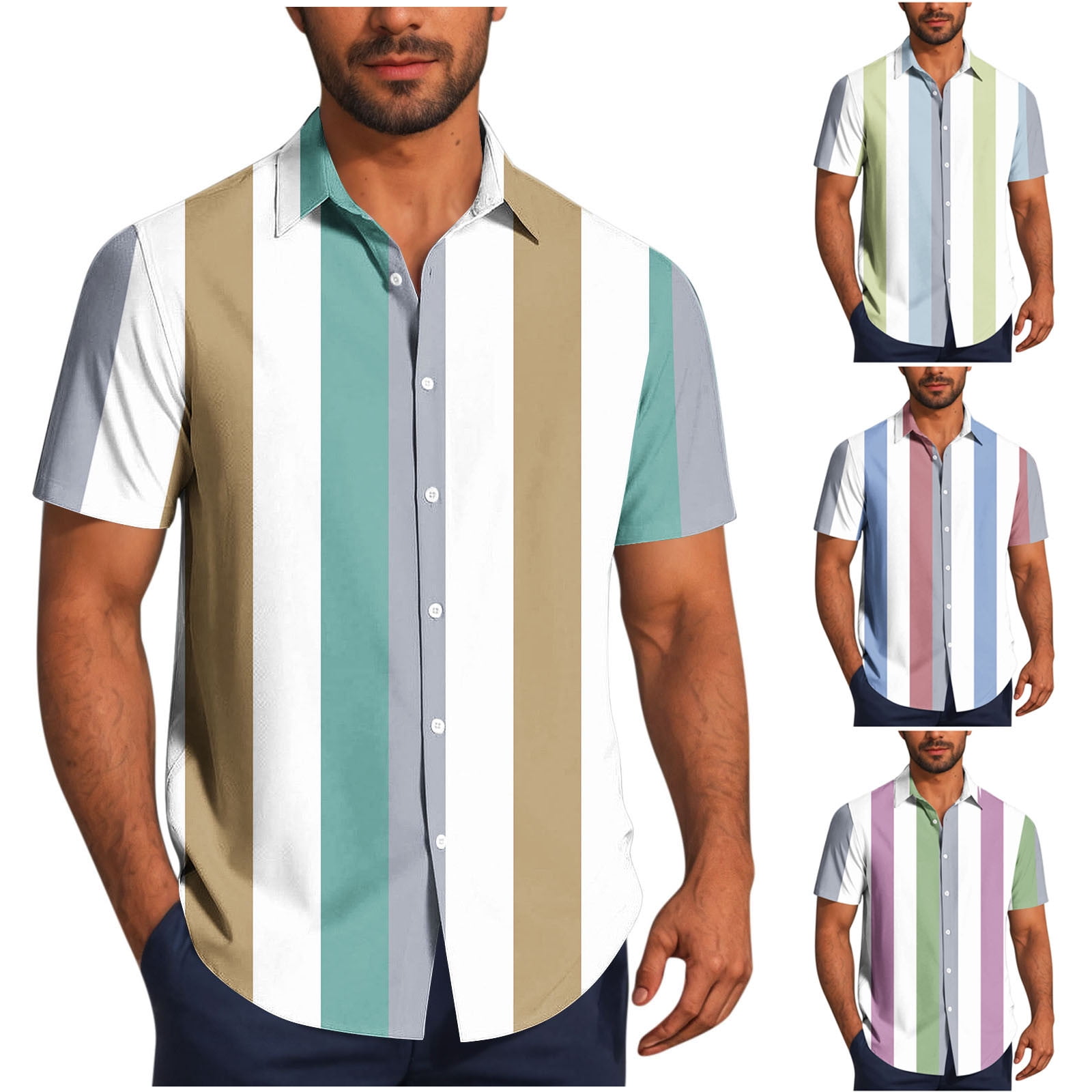 FNFYFH Mens Button Down Shirt Big and Tall Short Sleeve Color Block T ...