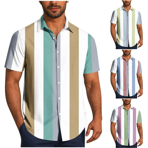 FNFYFH Mens Button Down Shirt Big and Tall Short Sleeve Color Block T ...