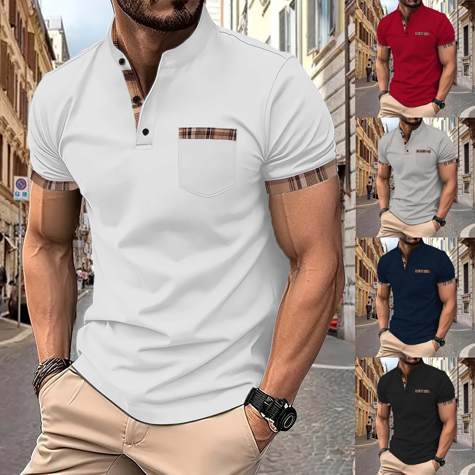 FNFYFH Mens Henley Shirts Short Sleeve Casual Summer Basic T Shirts ...