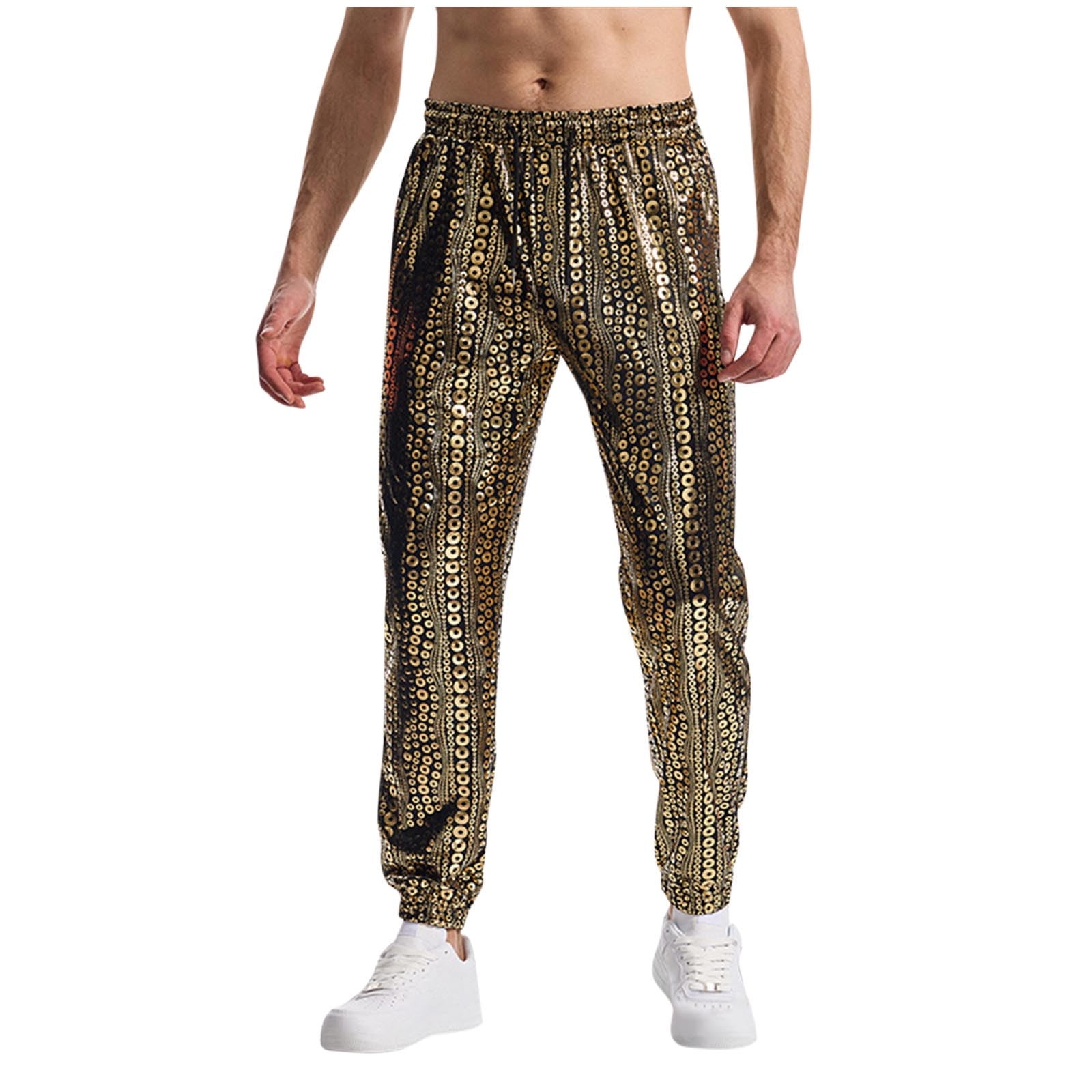 FNFYFH Mens Sequin Party Jogger Pants Metallic 70s Disco Costume ...
