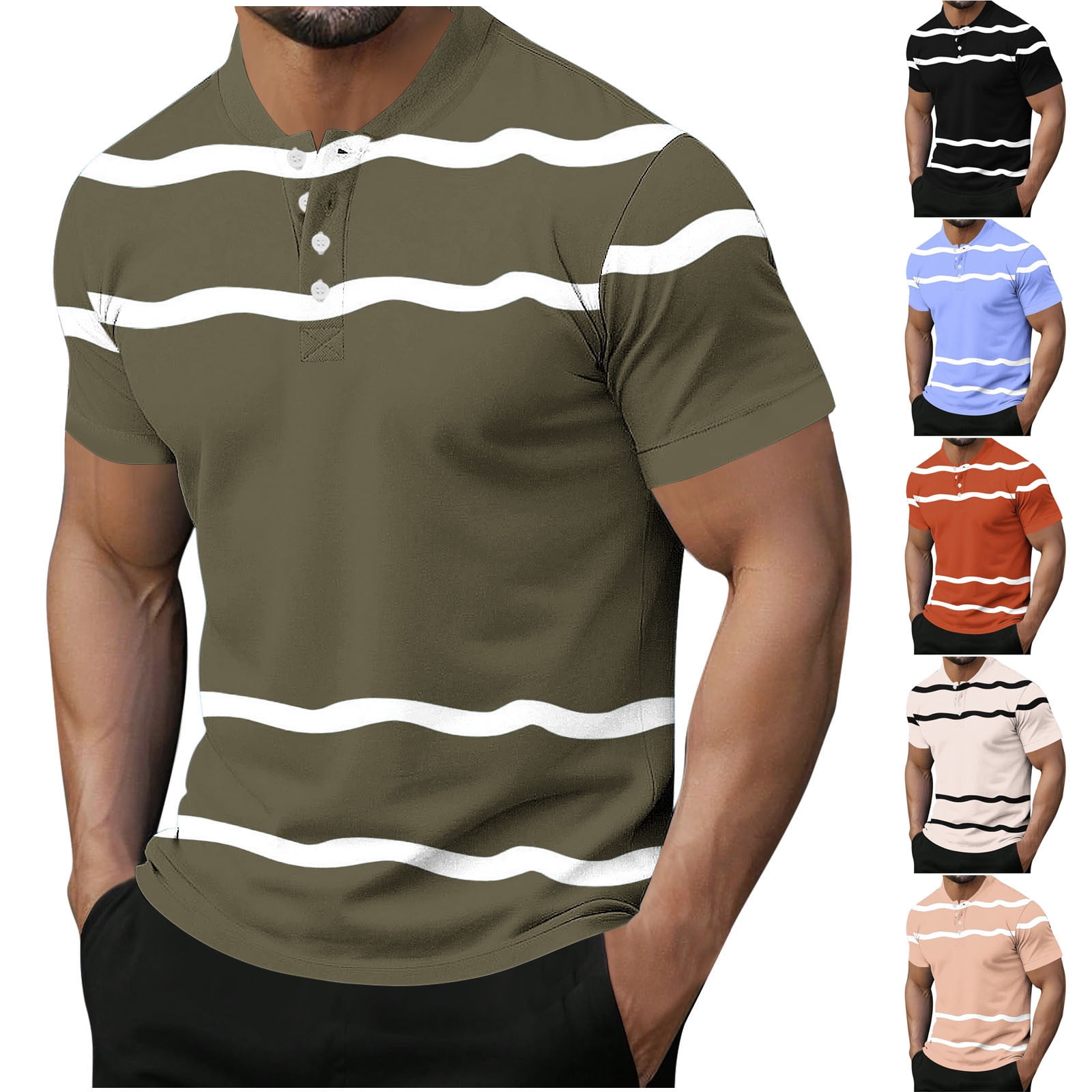 FNFYFH Mens Short Sleeve Henley Shirt Summer Casual Crewneck Graphic T ...