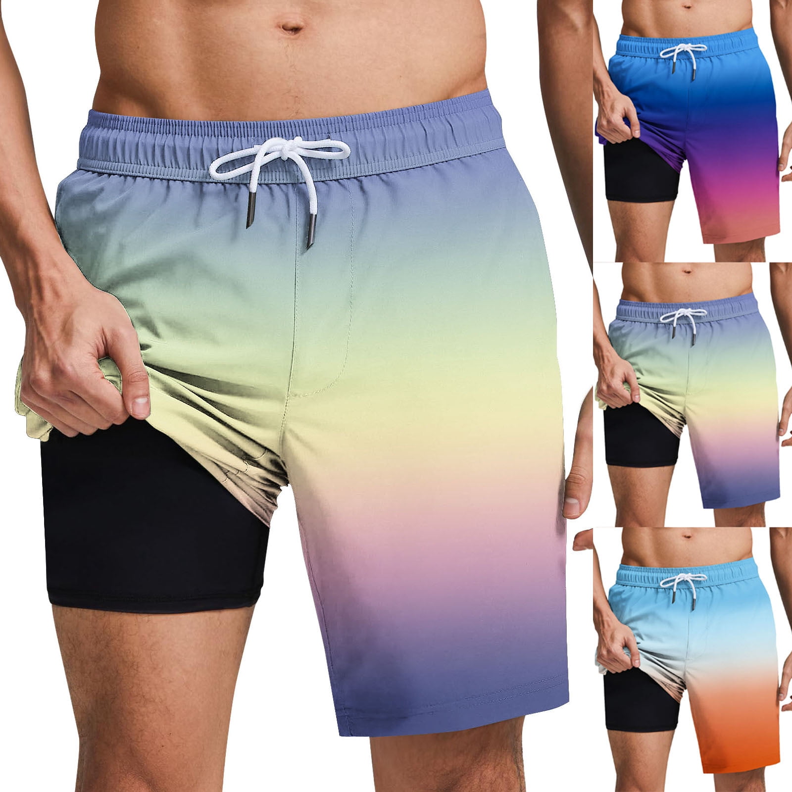 FNFYFH Mens Swim Trunks with Liner 2 in 1 Quick Dry Bathing Suit Beach ...