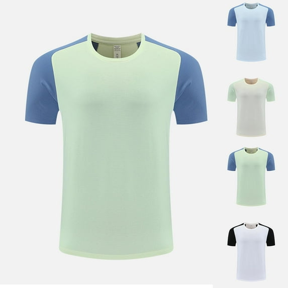 FNFYFH Mens Workout T Shirts Quick Dry Color Block Short Sleeve T-Shirt ...