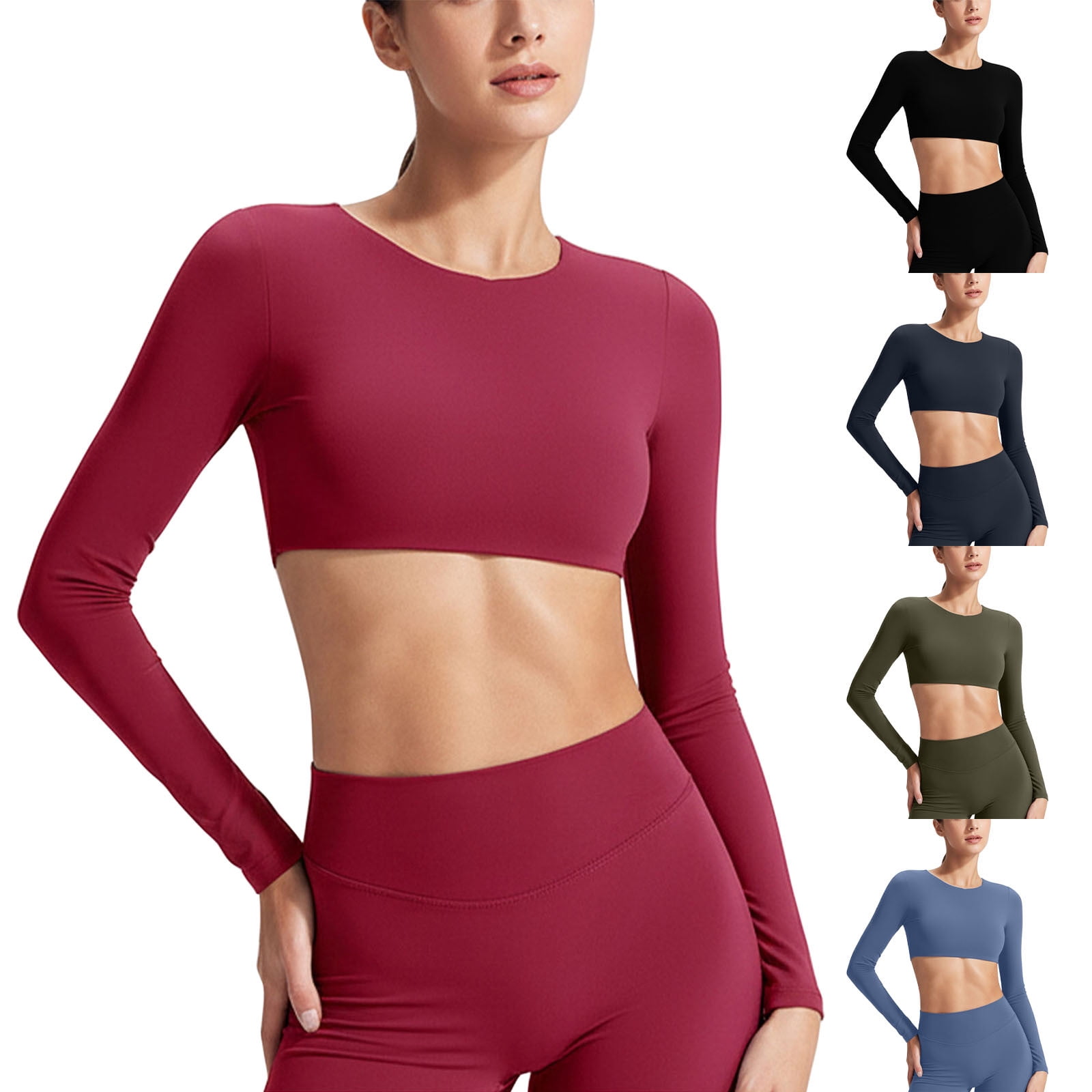 FNFYFH Open Back Crop Tops with Removable Pad Backless Long Sleeve ...