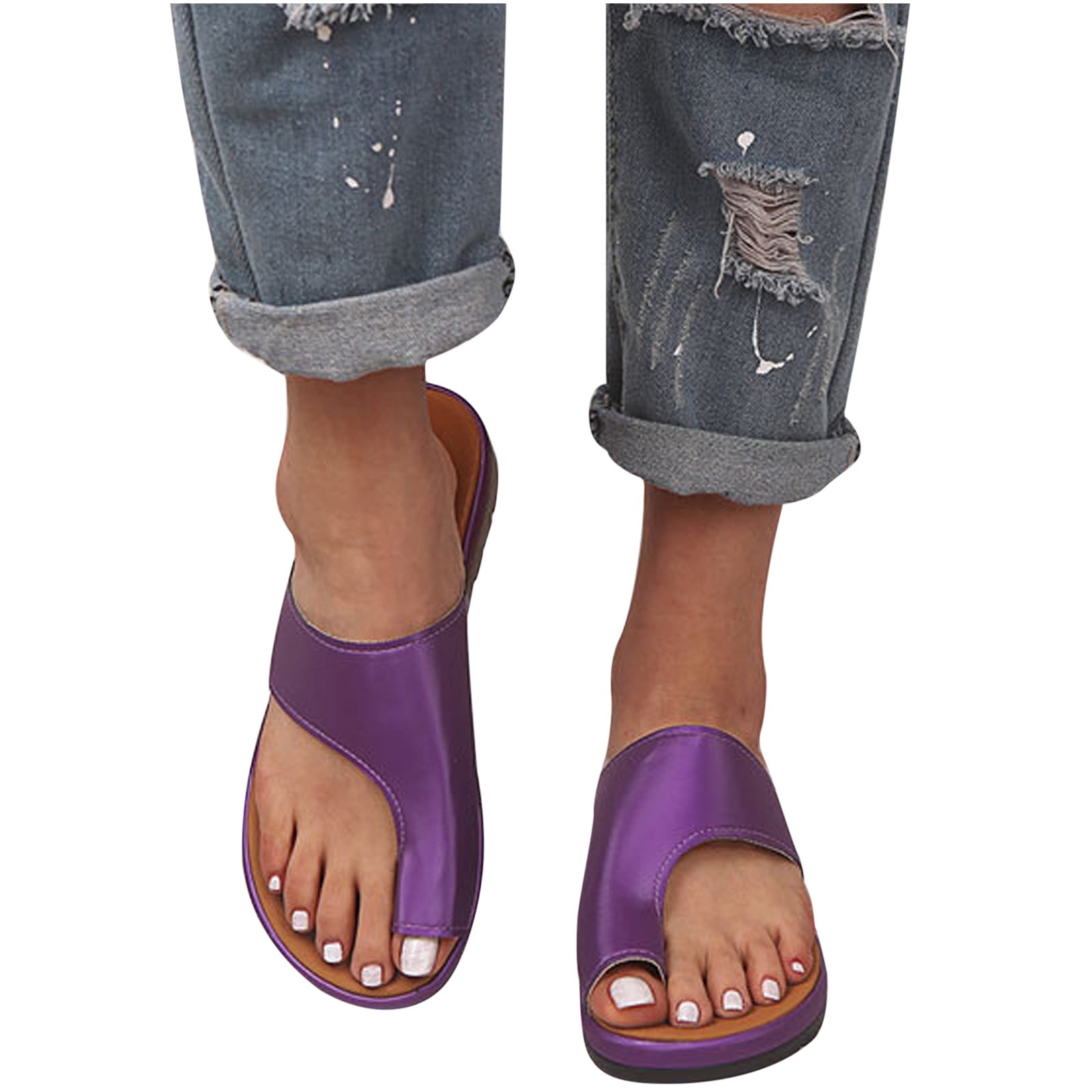 FNFYFH Orthotic Comfortable Split-Toe Flat Slide Casual Summer Vacation ...