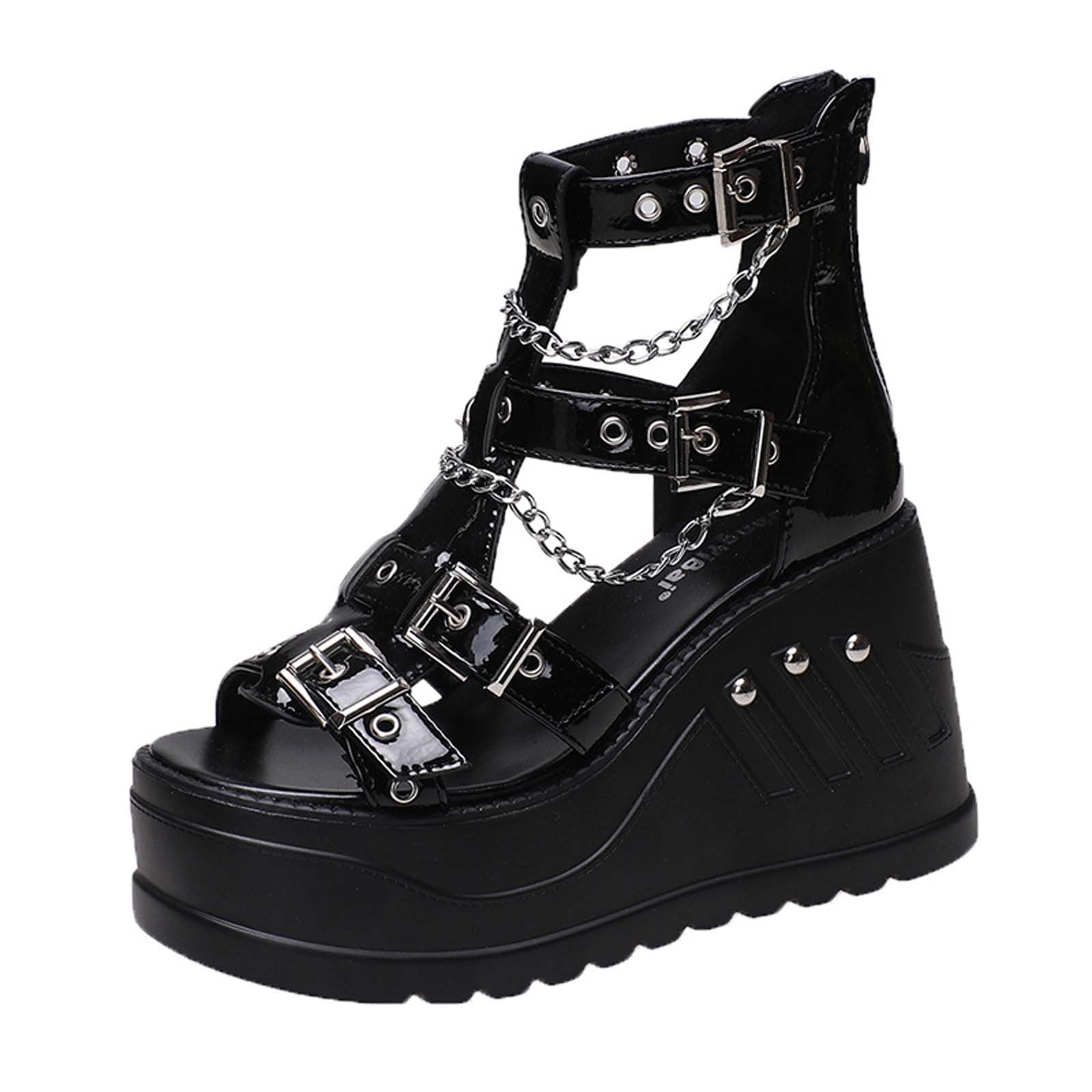 FNFYFH Platform Sandals for Women Chunky Heel Metal Rings Stunning ...