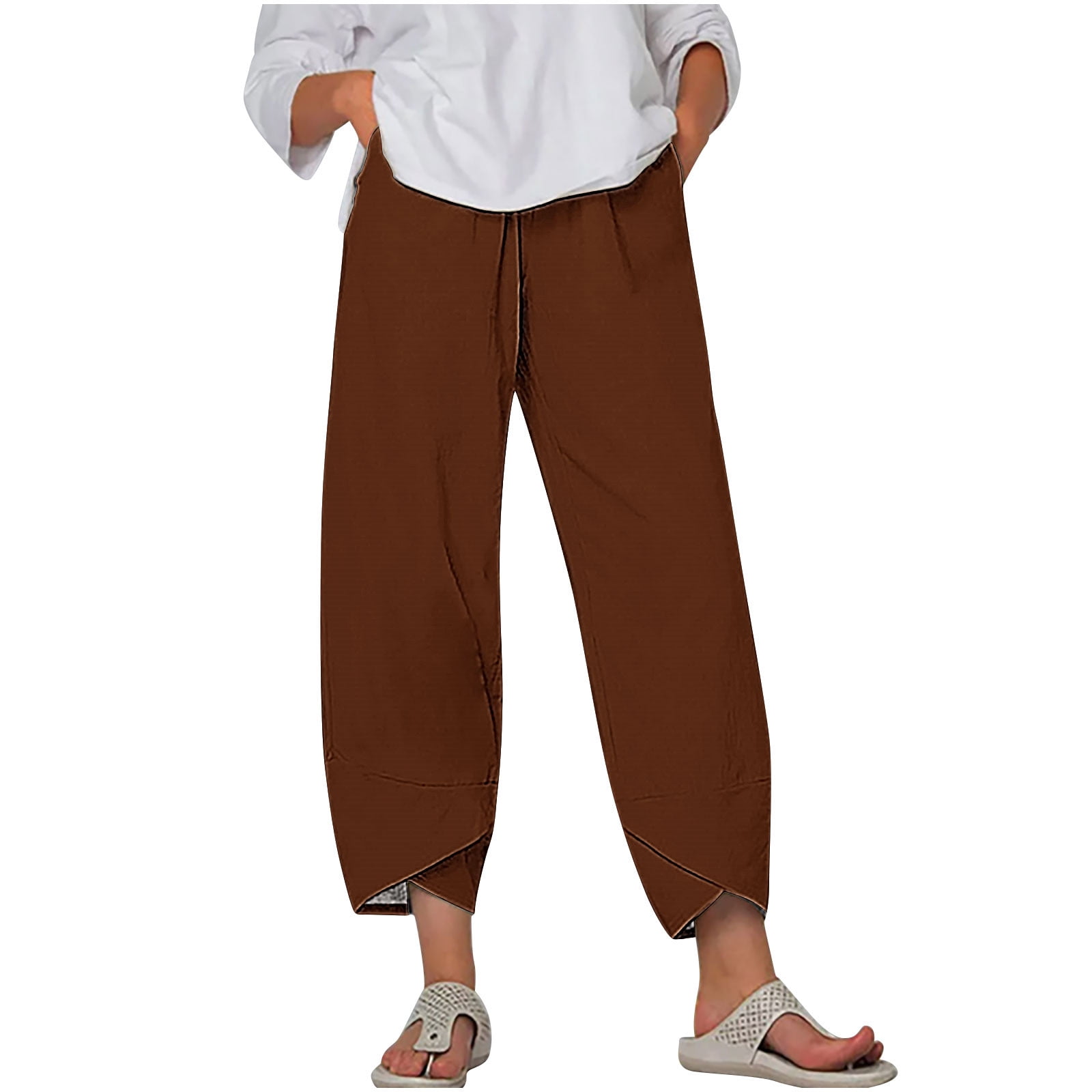 FNFYFH Plus Size Capri Palazzo Pants for Women Boho Summer Wide Leg ...