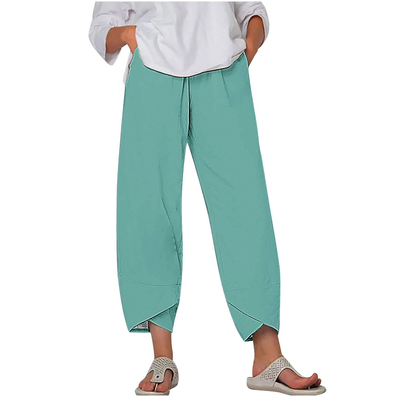 FNFYFH Plus Size Capri Palazzo Pants for Women Boho Summer Wide Leg ...