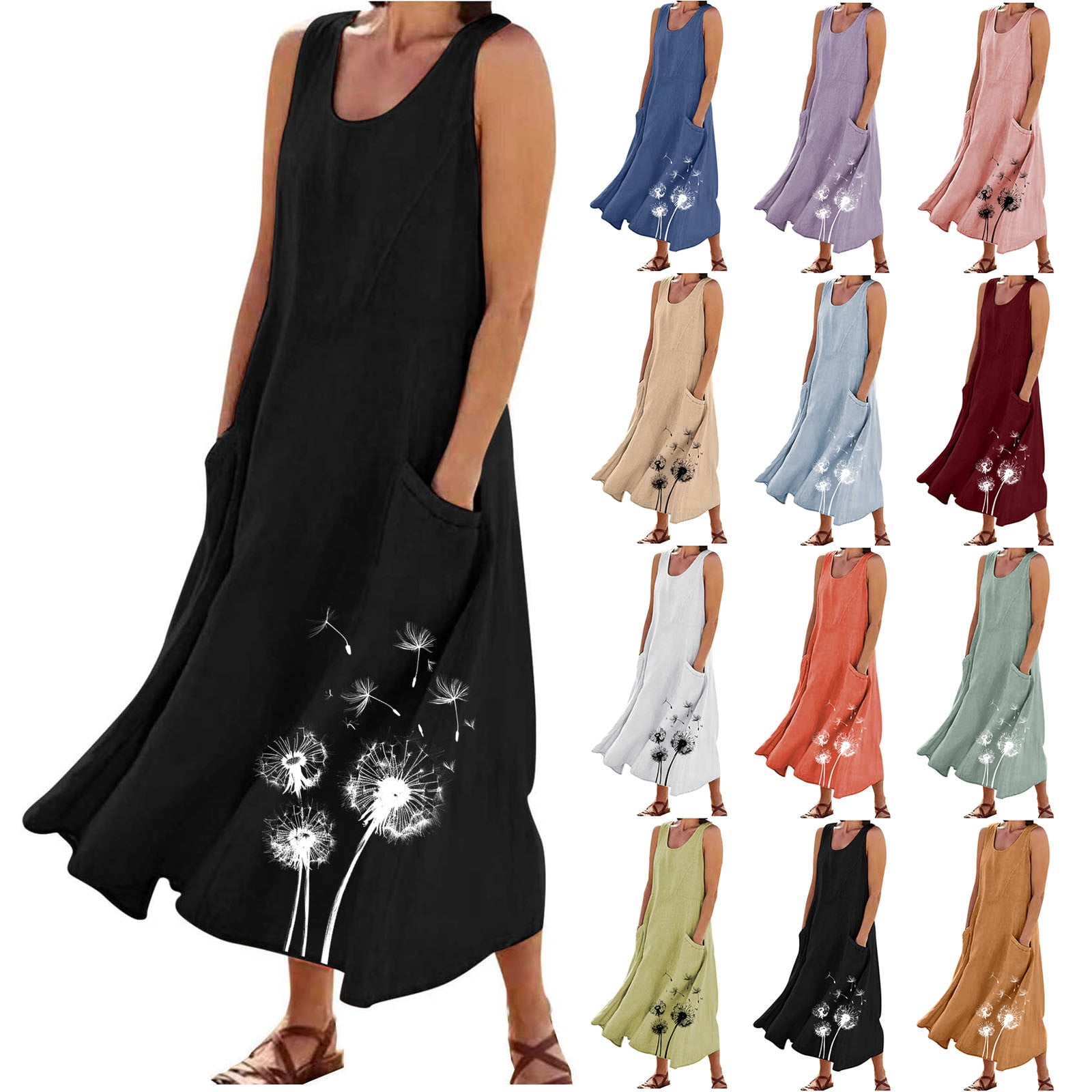 FNFYFH Plus Size Midi Tank Dress for Women Summer Sleeveless Print ...