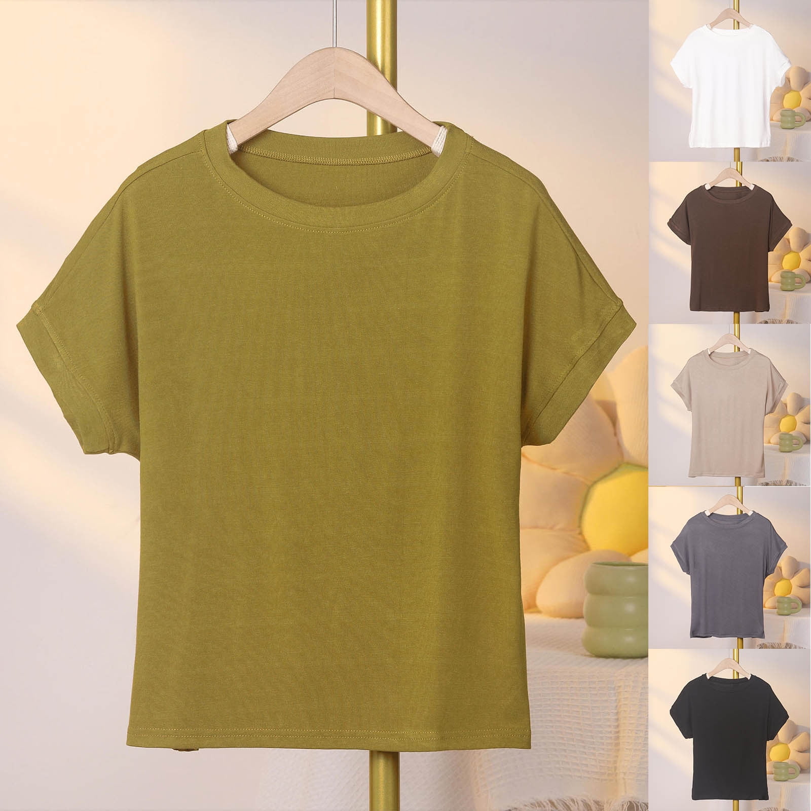 FNFYFH Plus Size Short Sleeve Modal Tops for Women Soft Crew Neck Yoga ...