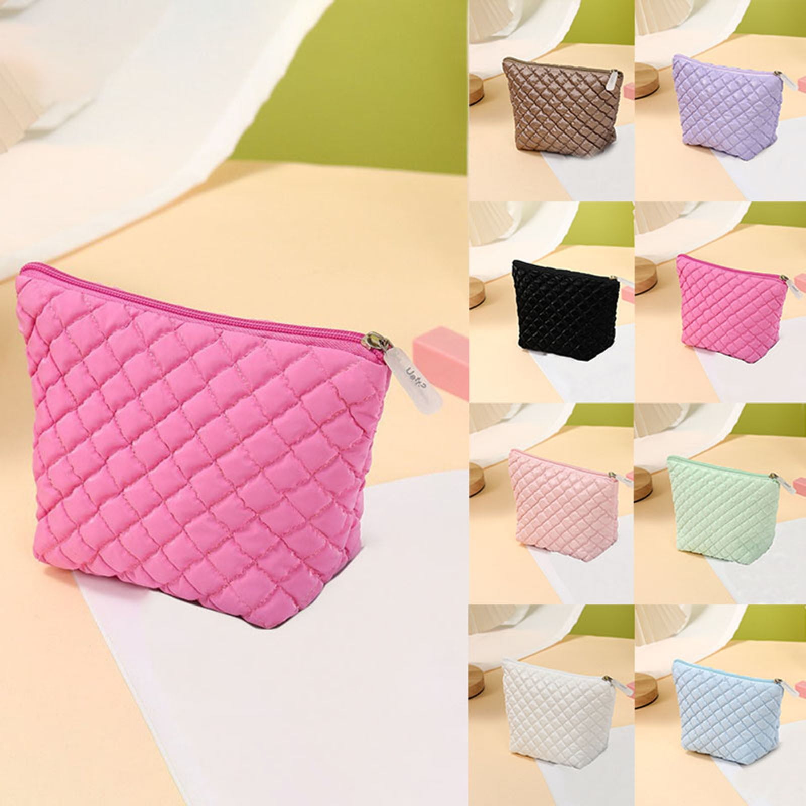 FNFYFH Puffer Quilted Makeup Bag with Handle, Cute Puffy Cotton ...