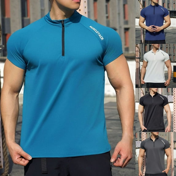 FNFYFH Quarter Zip Pullover Tee Men Short Sleeve Workout Shirtss ...