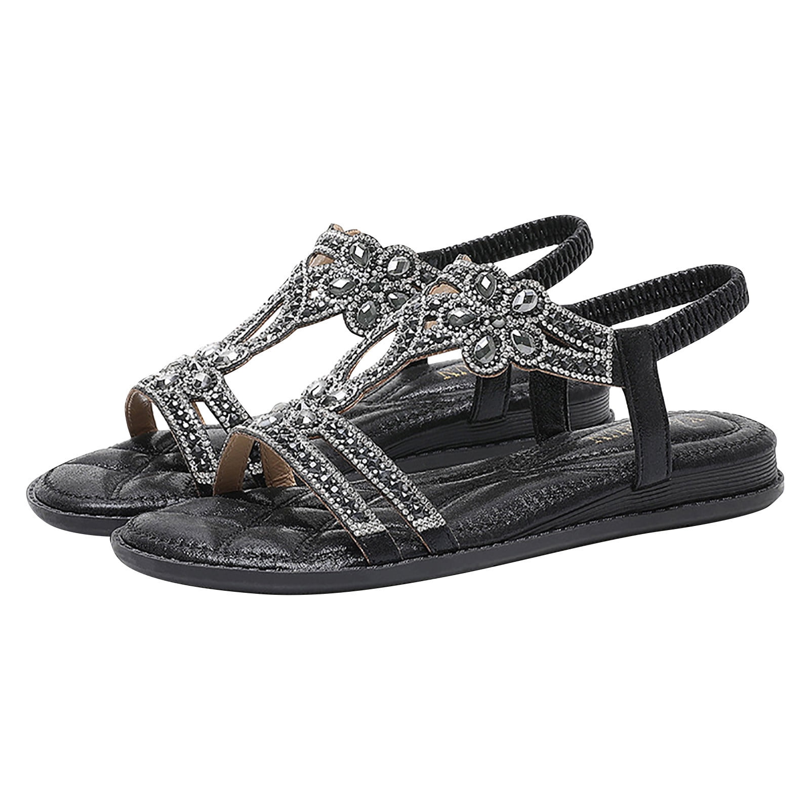 FNFYFH Sandals Women Flat Dress Ankle Elastic Jeweled Bohemian Flats ...