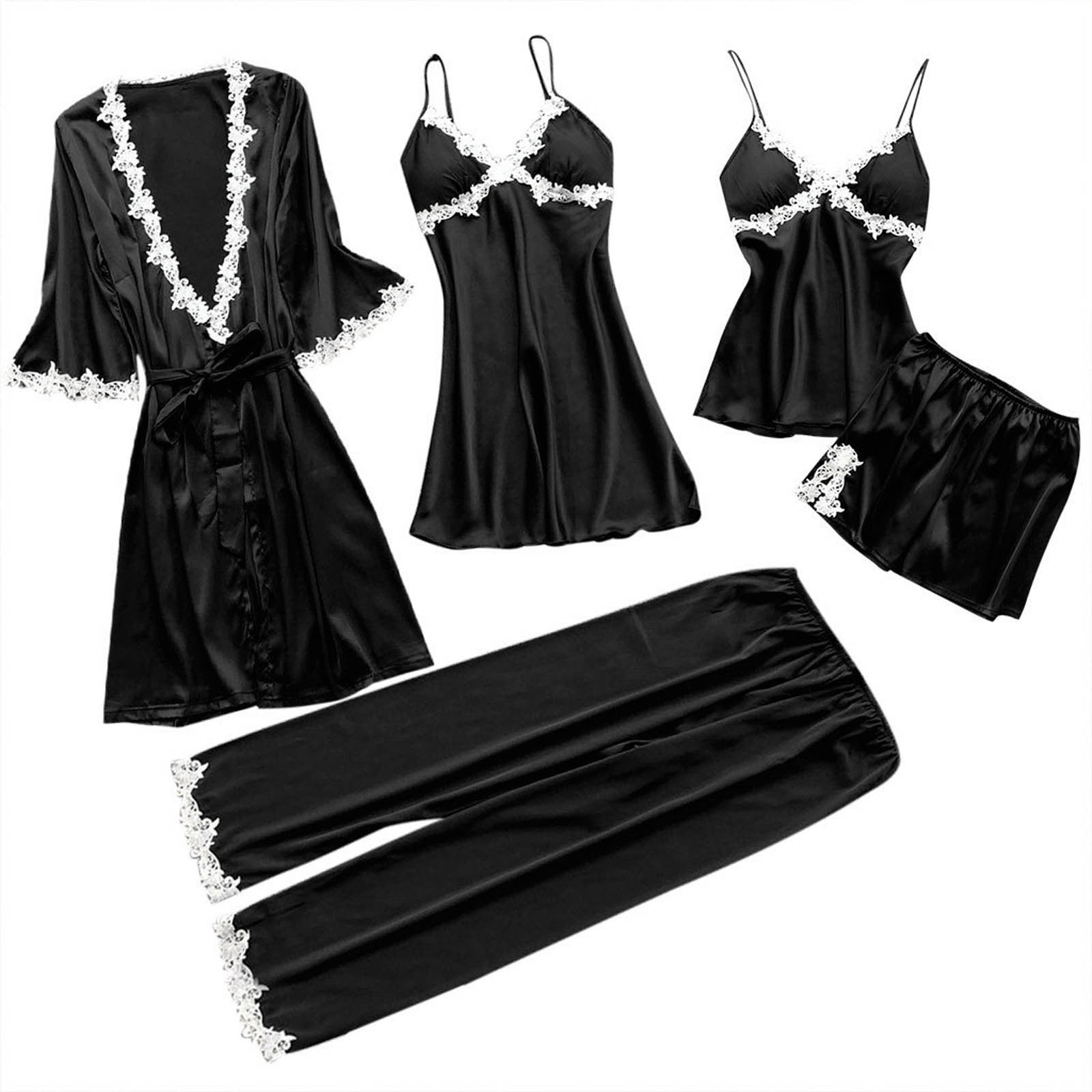 Fnfyfh Satin Pajama Set For Women 5 Pieces Womens Nightgown Sets With 0149