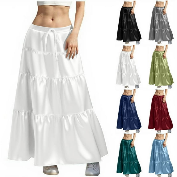FNFYFH Satin Skirt for Women High Waisted Flowy Long A line Skirts ...