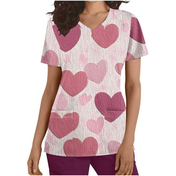 FNFYFH Scrub Tops Women Short Sleeve V-Neck Fun Printed Scrubs Top ...