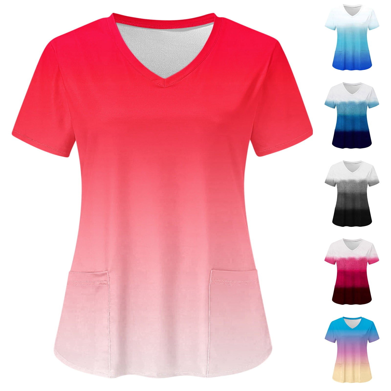 FNFYFH Scrubs for Women V Neck Gradient Scrub Tops Soft Stretch Nurse ...