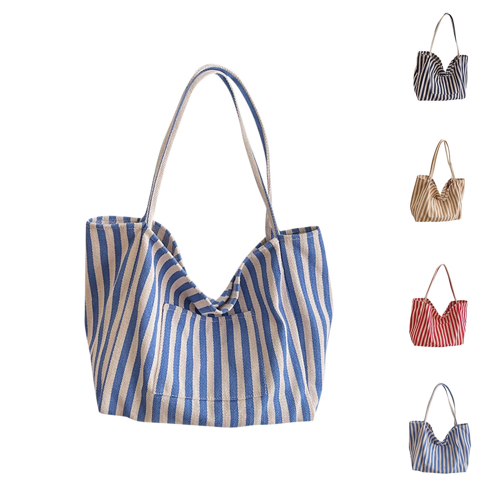 FNFYFH Striped Canvas Tote Handbag for Women Vertical Stripe Large ...