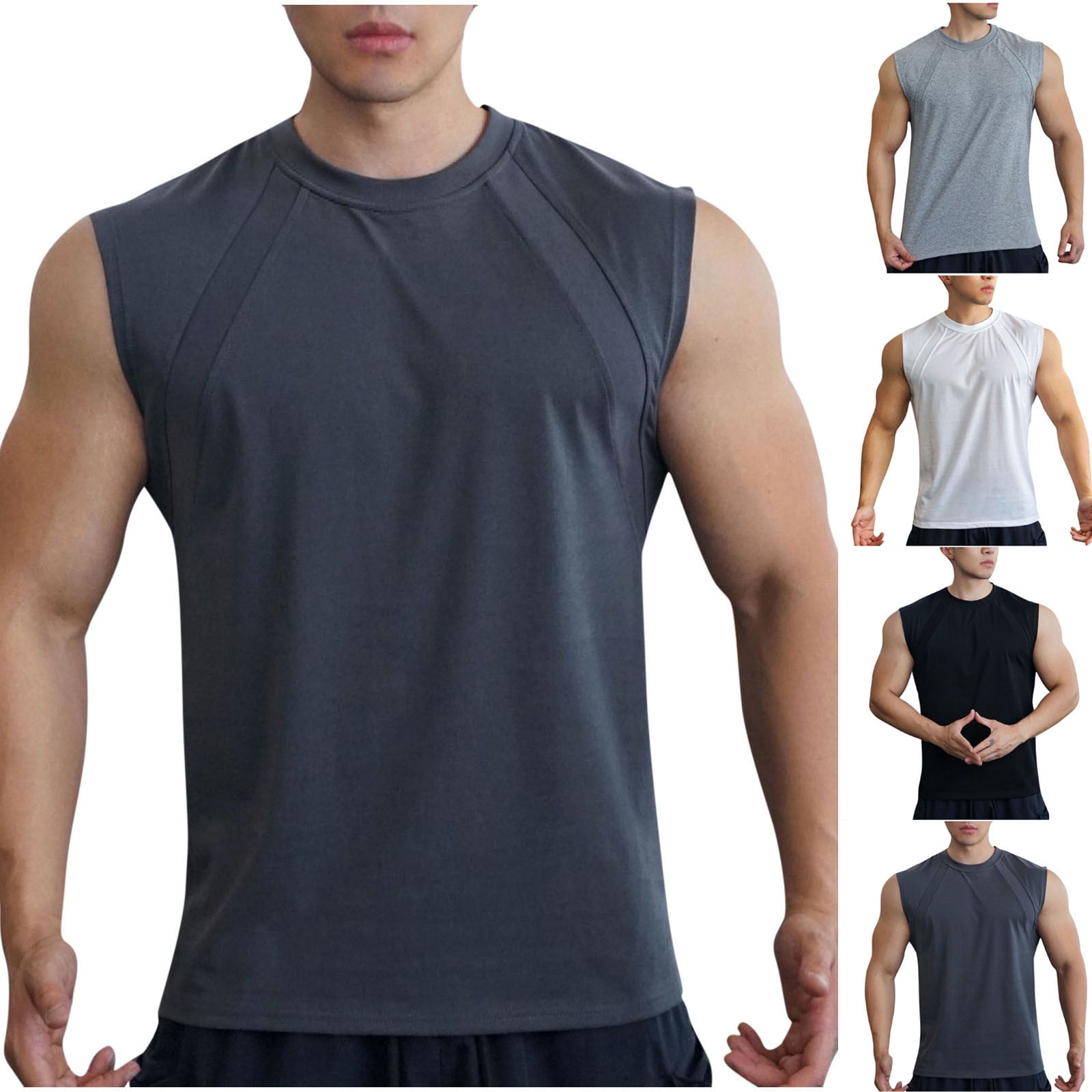 FNFYFH Tank Tops Men Loose Fit Sleeveless Cotton T Shirts Muscle Gym ...