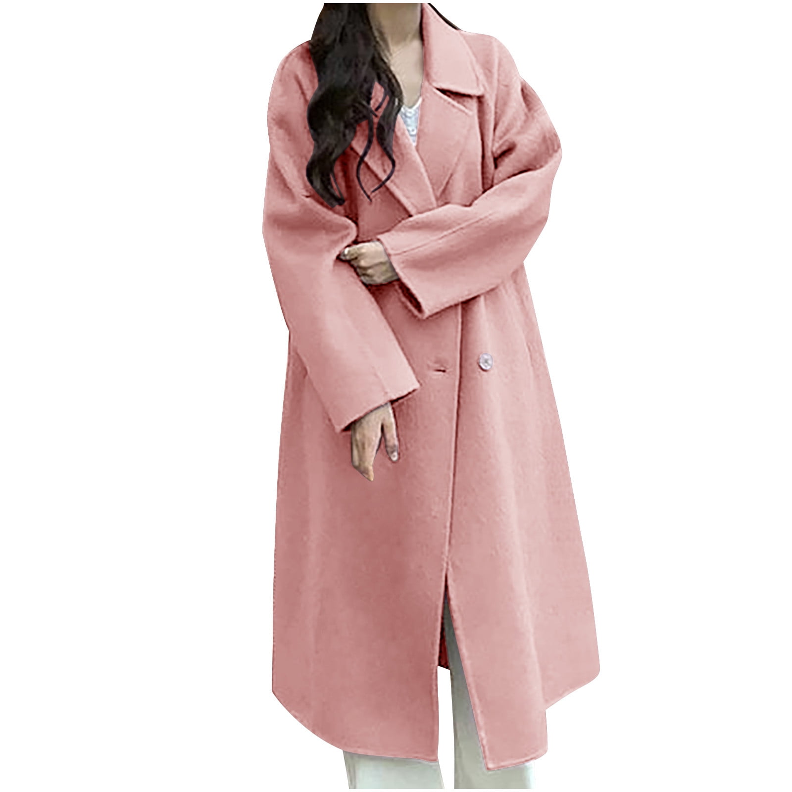 FNFYFH Trench Coats for Women Trendy Faux Wool Coat Open Front Jacket ...