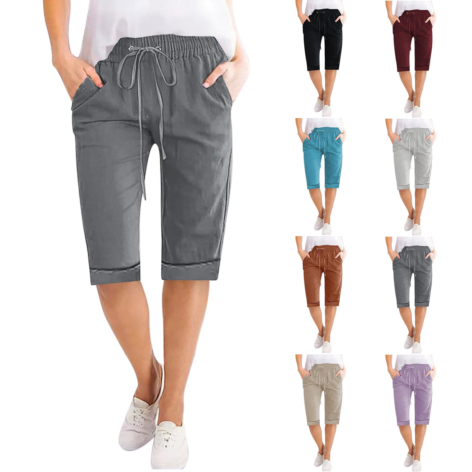 FNFYFH Walmart Weekend Deals Cotton Linen Shorts for Women Drawstring ...