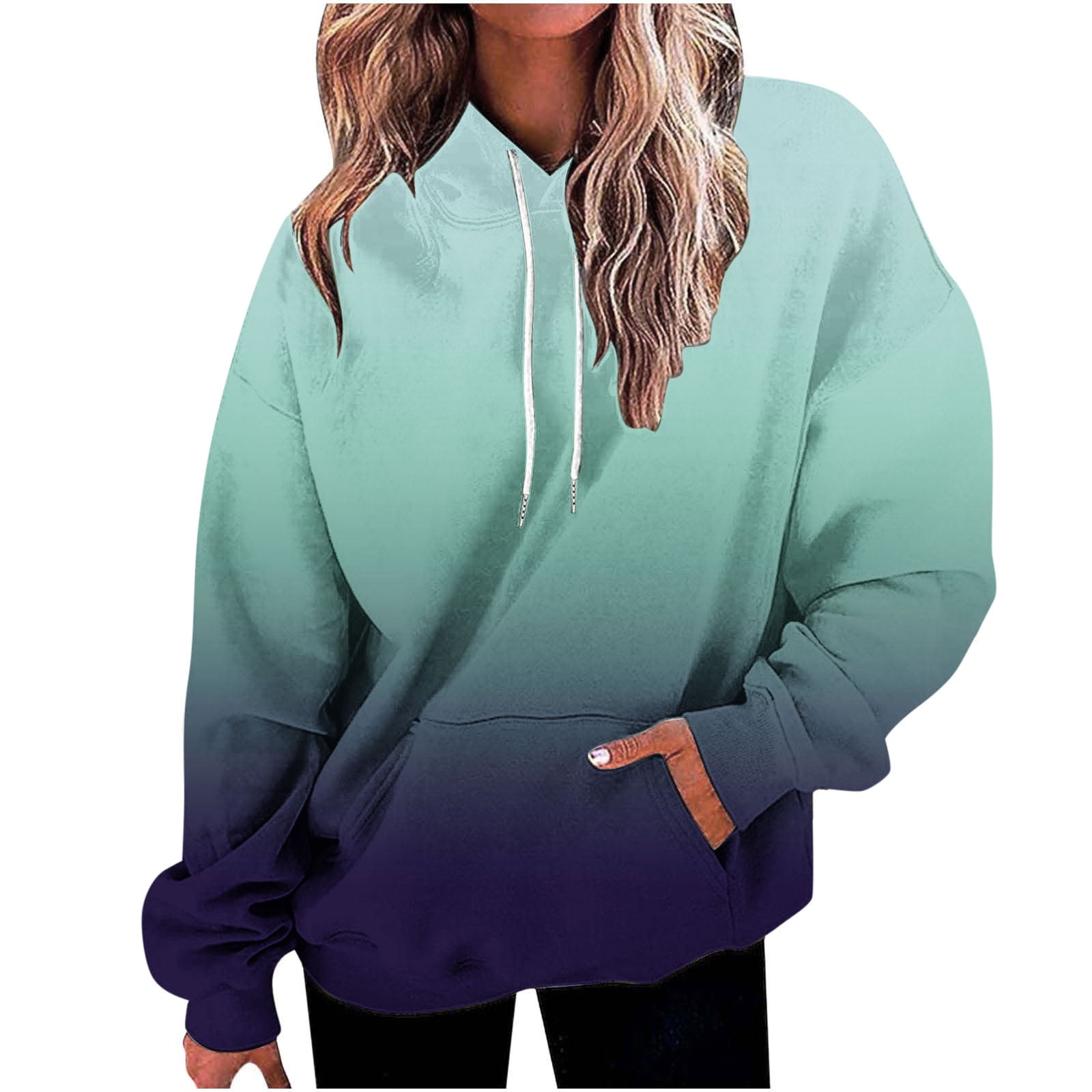 FNFYFH Winter Hoodie for Women Trendy Gradient Hoodies with Pockets ...