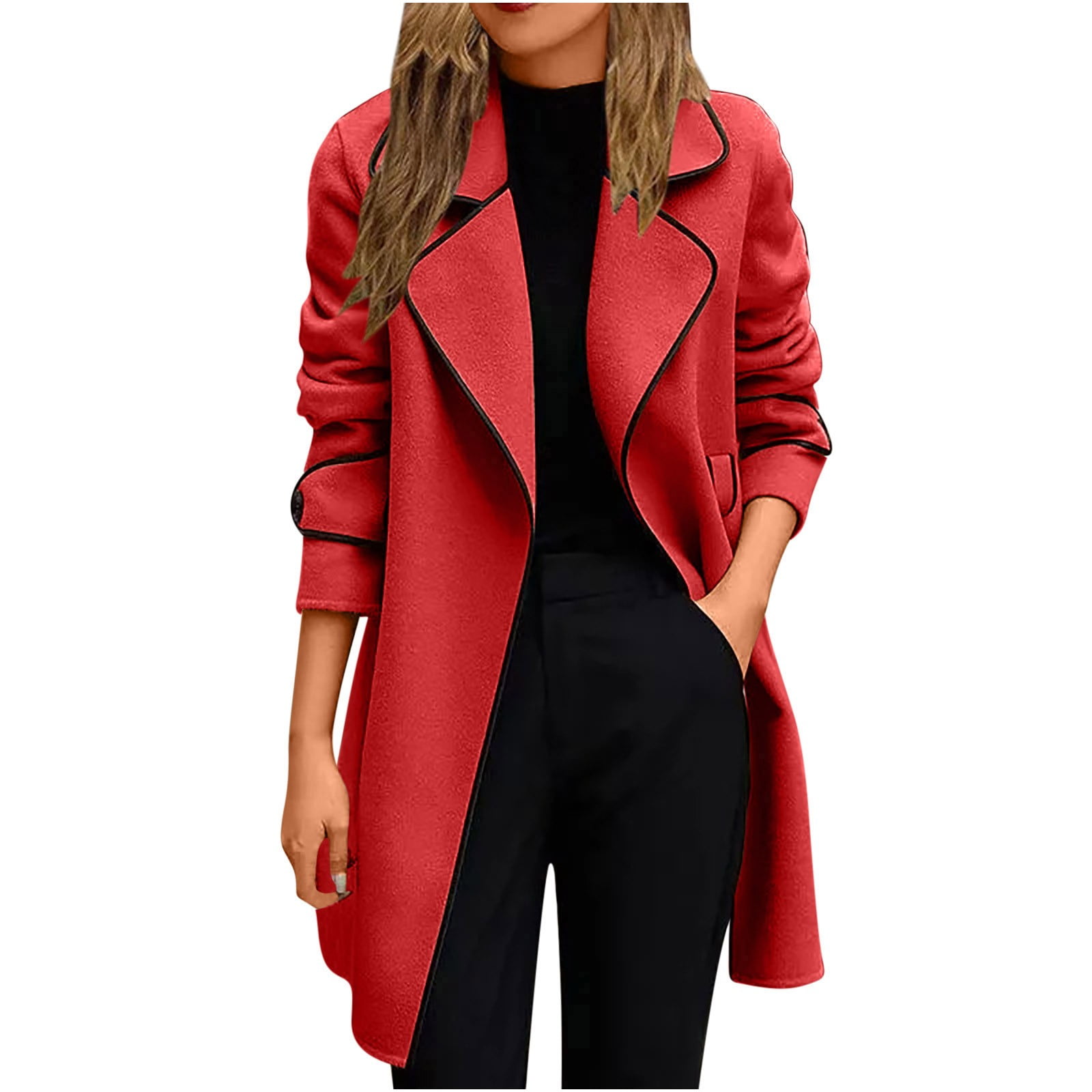 Fnfyfh Winter Peacoats For Ladies Plus Size Long Sleeve Lapel Coats With Blend Elegant Button