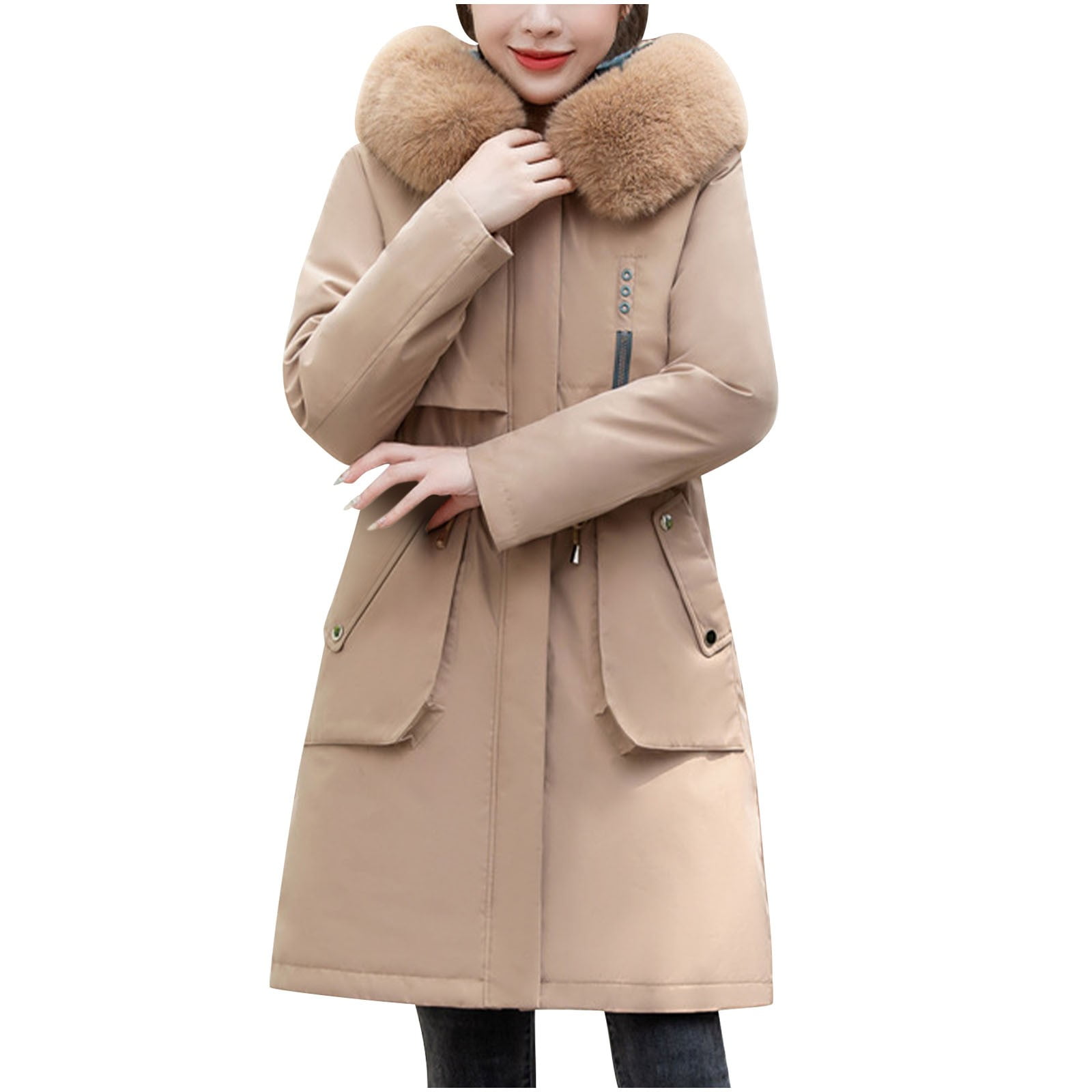 FNFYFH Women Long Padded Coat Hooded Plus Size Solid Winter Coats Long ...