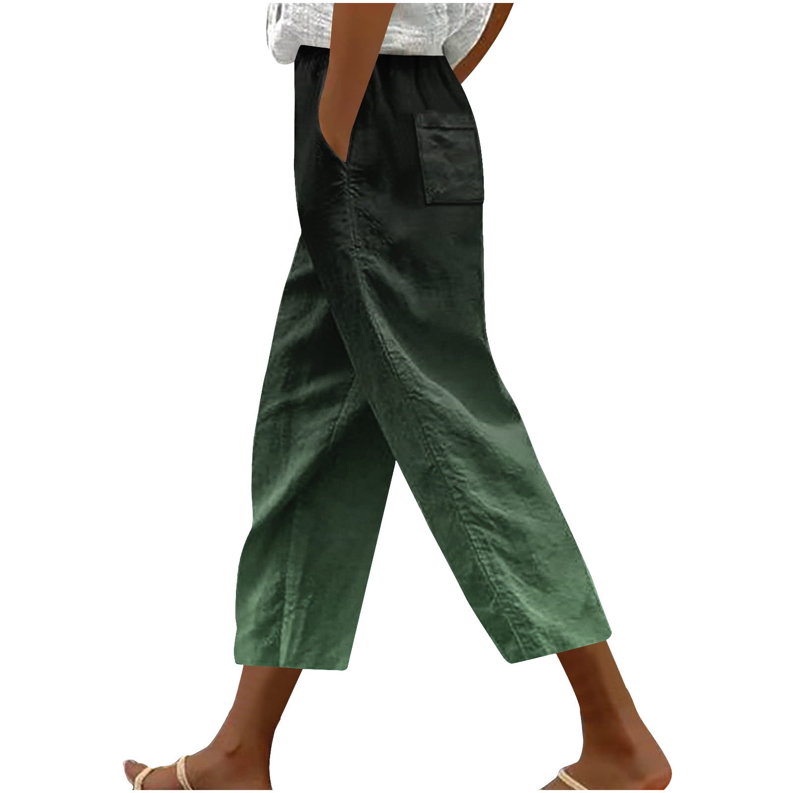 FNFYFH Women's Cropped Harem Pants Elastic Waist Casual Loose Fit ...