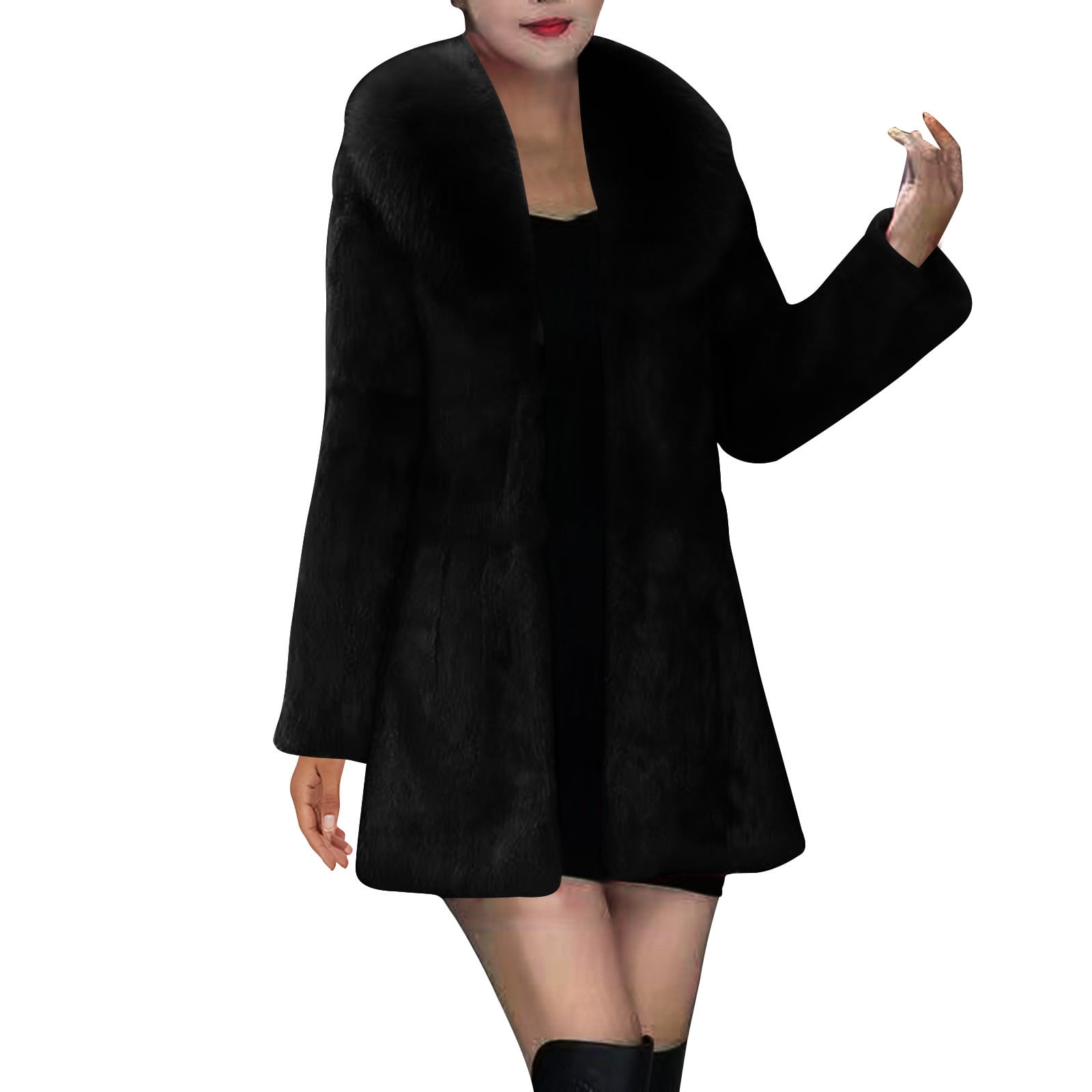 FNFYFH Women's Faux Fur Jacket Open Front Lapel Plush Coats Solid Color Shaggy Jackets Long ...