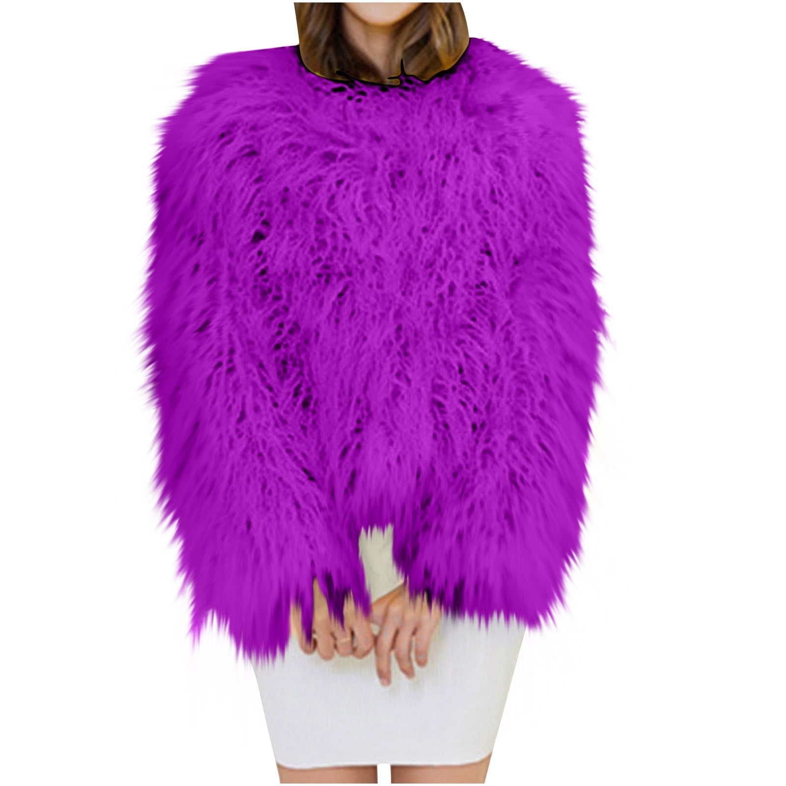 FNFYFH Women's Faux Fur Jackets Solid Cropped Shaggy Jackets Open Front ...