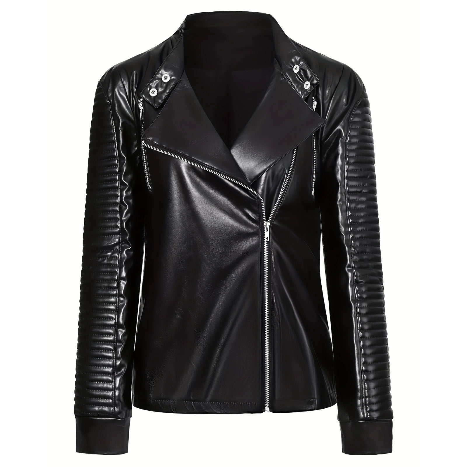 FNFYFH Women's Faux Leather Cropped Coat Classic Lapel Faux Leather ...