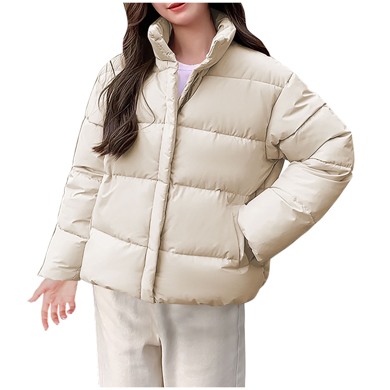 FNFYFH Women's Lightweight Quilted Jacket Stand Collar Cropped Puffer Jackets Warm Winter Coat ...