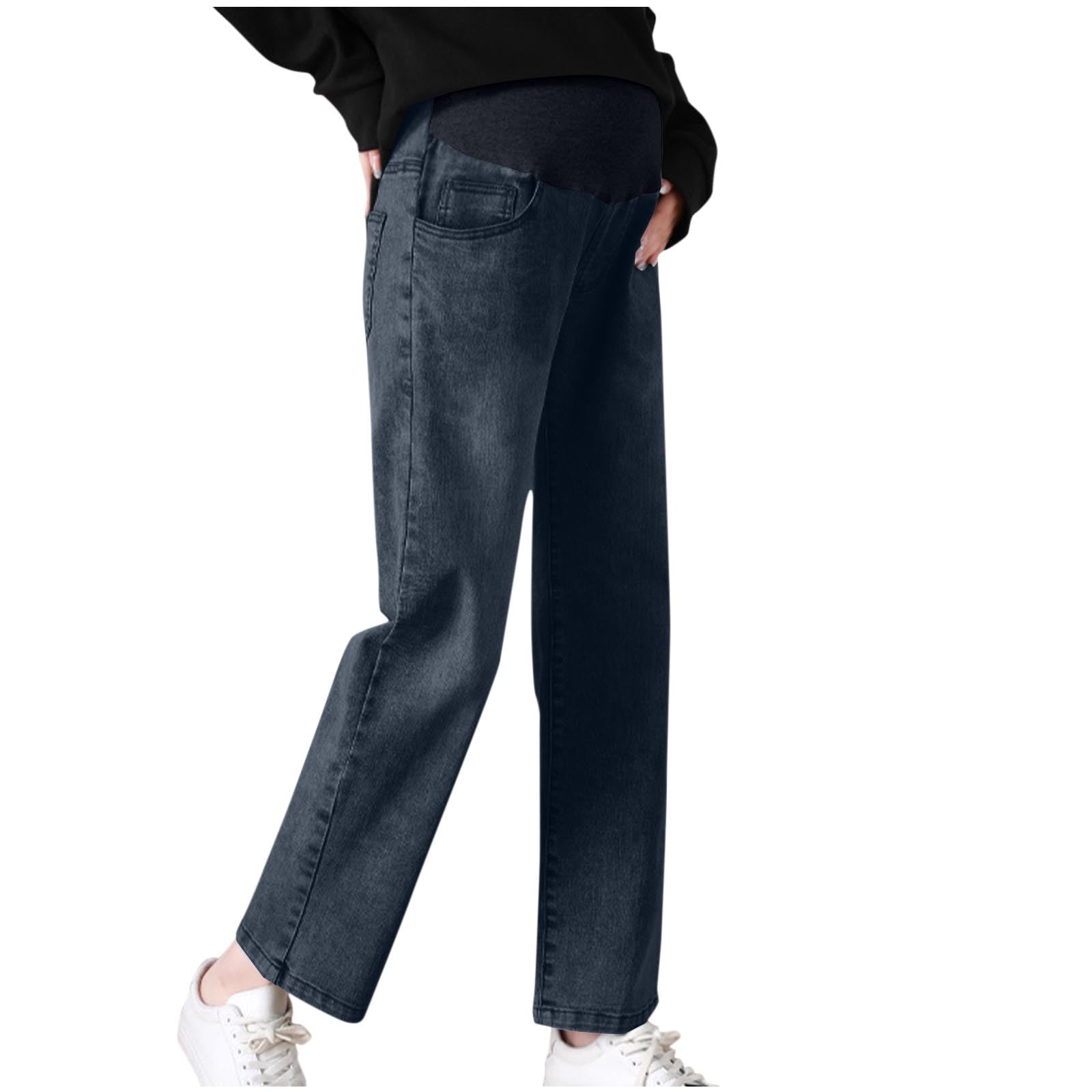 FNFYFH Women's Maternity Jeans Wide Leg Over The Belly Support Stretch ...