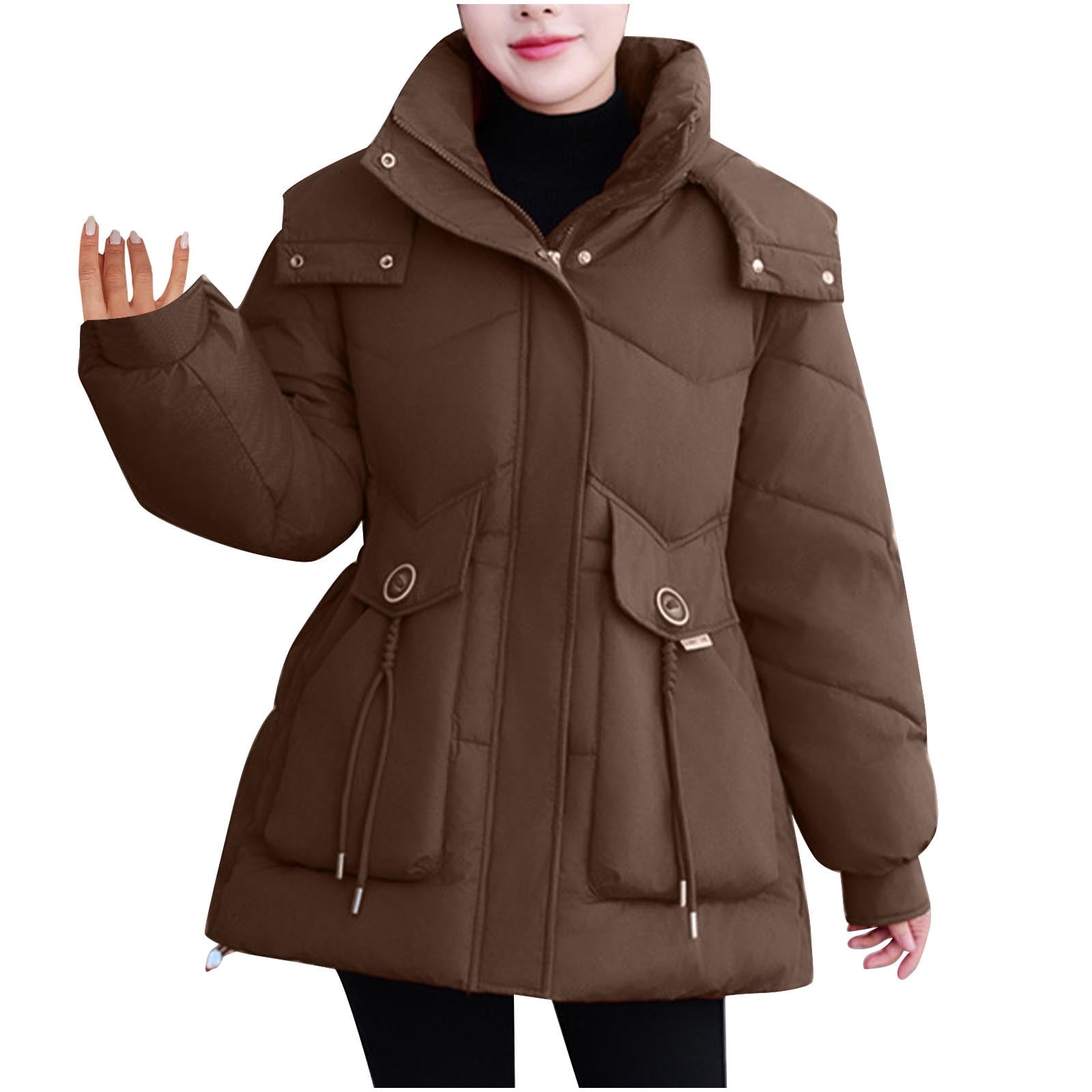 FNFYFH Women's Padded Coat Hooded Solid Color Puffer Jackets Baggy ...