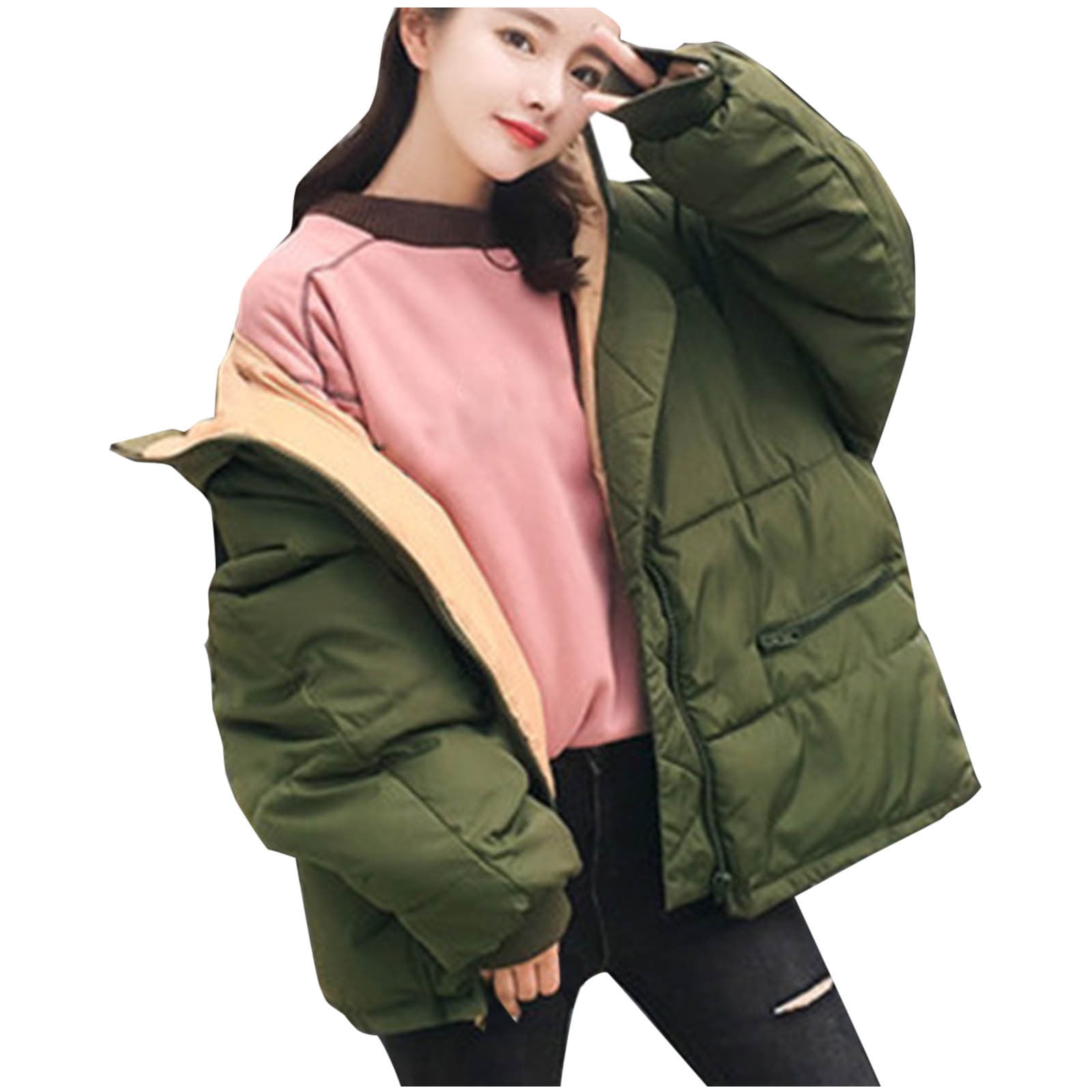 FNFYFH Women's Padded Coat Oversized Puffer Jackets Hooded Solid Color ...