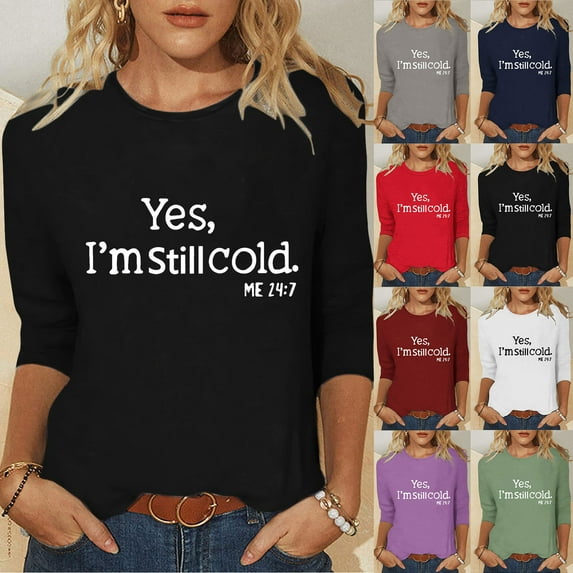 FNFYFH Women's Plus Size Shirt 3/4 Length Sleeve Tops Loose Fit Tunic ...