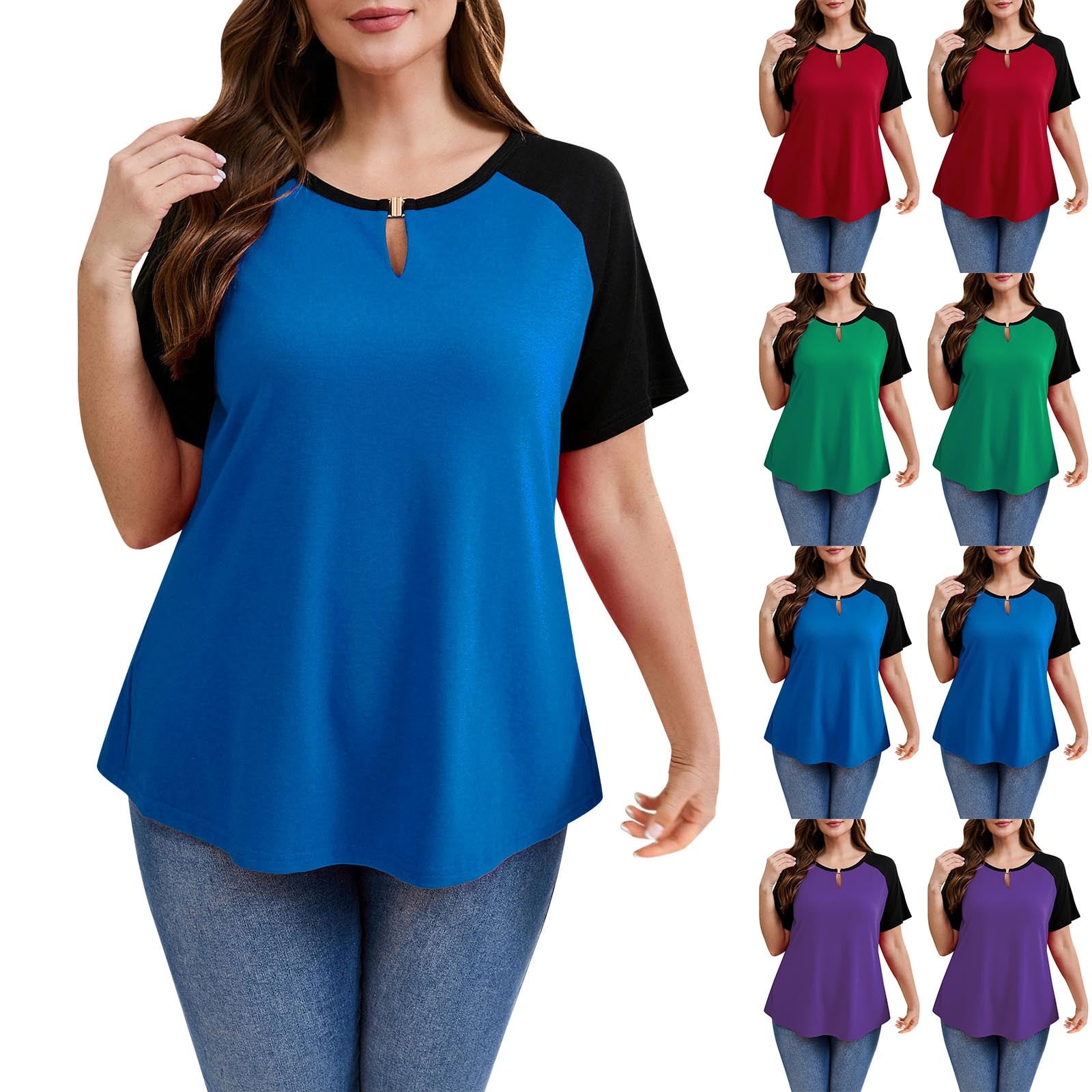 FNFYFH Women's Plus Size T Shirts Short Sleeve Crew Neck Reglan Shirts ...