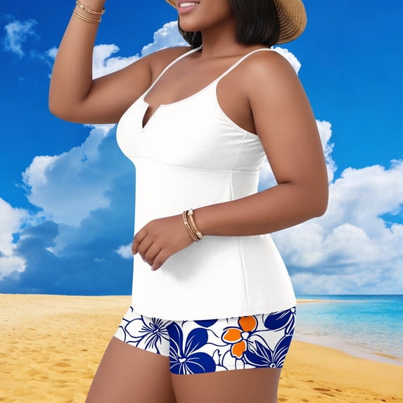 FNFYFH Women's Plus Size Tankini Swimsuit Tummy Control Bathing Suits ...