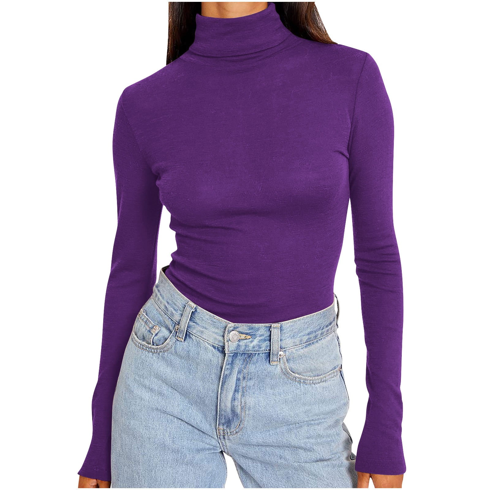 FNFYFH Women's Ribbed Long Sleeve Turtleneck Top Plus Size Base Layer ...